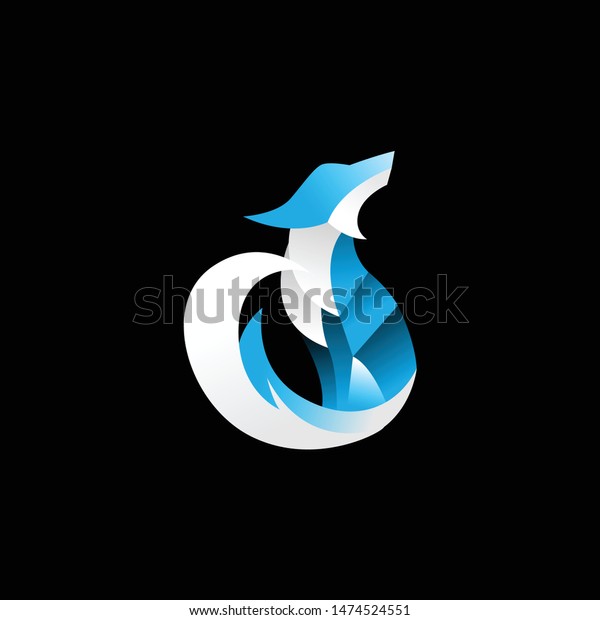 blue fox logo icon template geometric vector with dark background, look ...