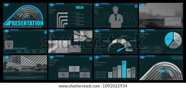 Blue Gray Presentation Templates On Dark 스톡 벡터(로열티 프리) 1092022934