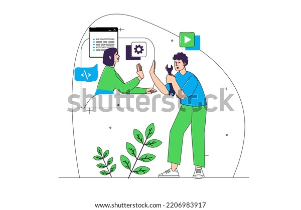 Blue Green Concept Teamwork People Scene Stock Vector (Royalty Free ...