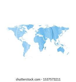 Blue Grunge World Map Round Binary Stock Vector (Royalty Free ...