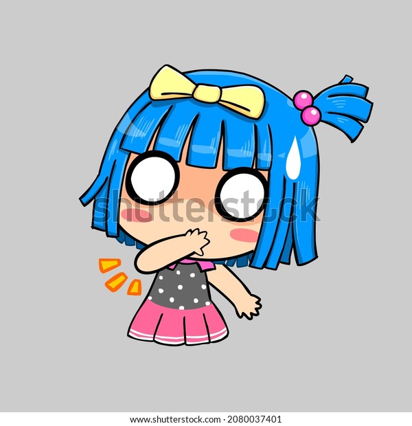 Blue Haired Girl Cartoon Vector Illustration Stock Vector (Royalty Free ...