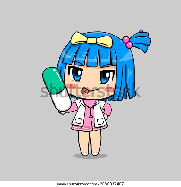 Blue Haired Girl Cartoon Vector Illustration Stock Vector (Royalty Free ...