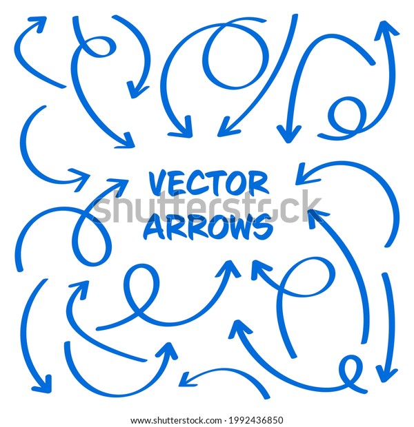 Blue Hand Drawn Arrows Isolated On Stock Vector (Royalty Free ...
