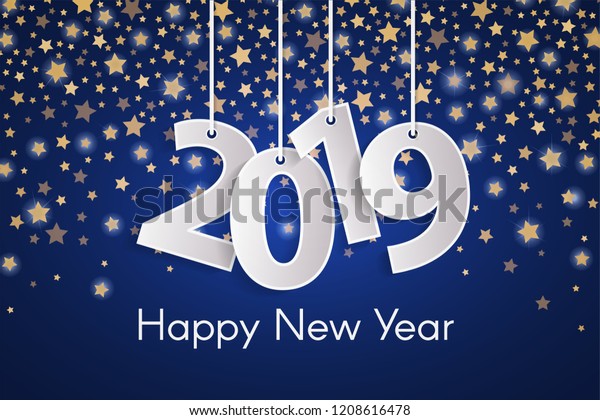 Blue Happy New Year 2019 Greeting Stock Vector (Royalty Free) 1208616478
