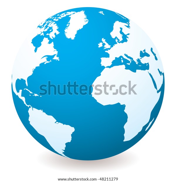 Blue Illustrated Globe Shadow White Land Stock Vector (Royalty Free ...