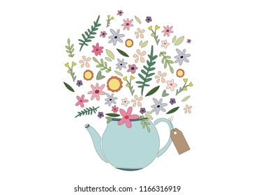 Blue Kettle Various Types Flowers Stock Vector (Royalty Free ...