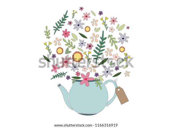 Blue Kettle Various Types Flowers Stock Vector (Royalty Free ...