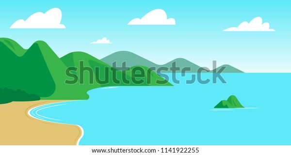 Blue Lagoon Cartoon Landscape Mountains Sea: vector de stock (libre de ...
