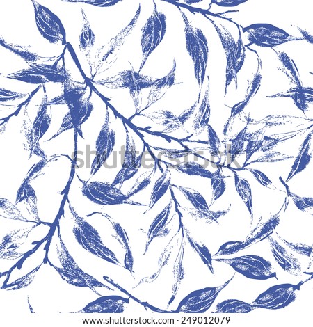 Blue Leaves Texture Pattern Watercolor Floral Pattern Seamless Stock ...