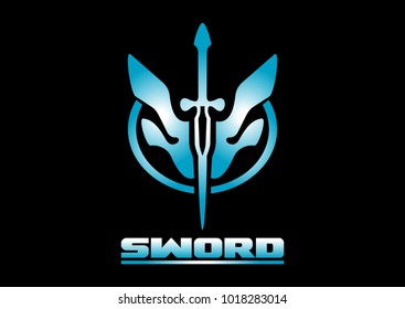 Blue Lighting Sword Wings Logo Stock Vector (Royalty Free) 1018283014