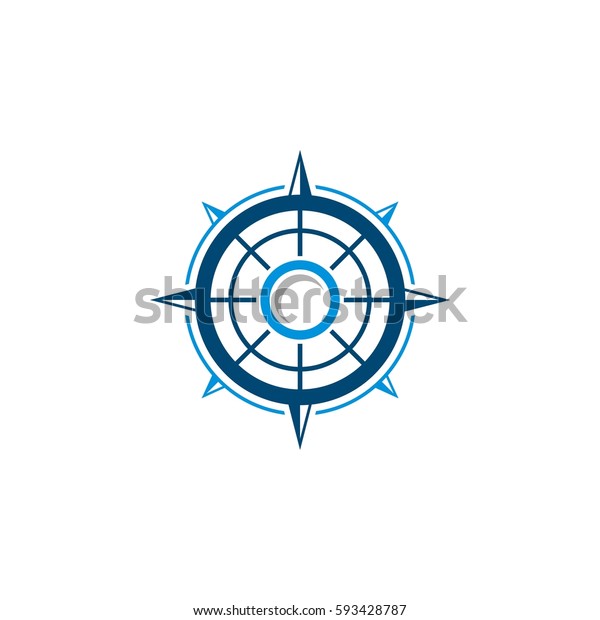 Blue Line Compass Rose Logo Template Stock Vector (Royalty Free) 593428787