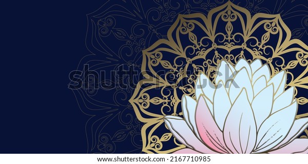 Blue Luxury Background Gold Outline Mandala: เวกเตอร์สต็อก (ปลอดค่า ...