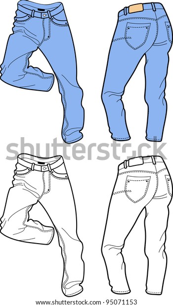 Blue Mans Jeans Front Back Views Stock Vector (Royalty Free) 95071153