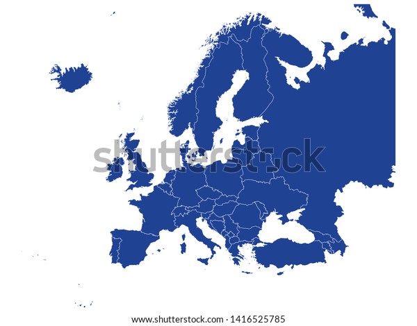 Blue Map Europe Countries On White Stock Vector (Royalty Free) 1416525785