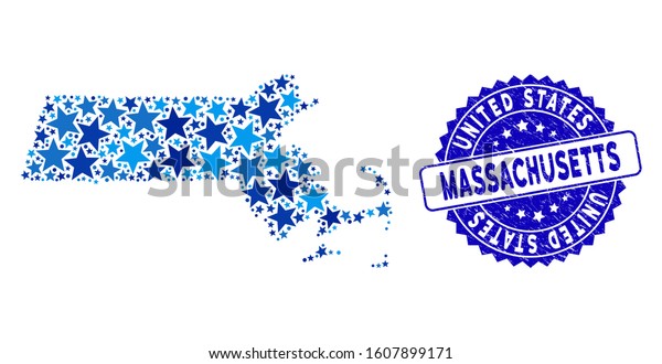 Blue Massachusetts State Map Collage Stars Stock Vector (Royalty Free ...