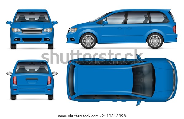 Blue Minivan Vector Mockup On White Stock Vector (Royalty Free ...