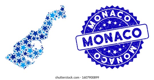 Blue Monaco Map Mosaic Stars Grunge Stock Vector (Royalty Free ...