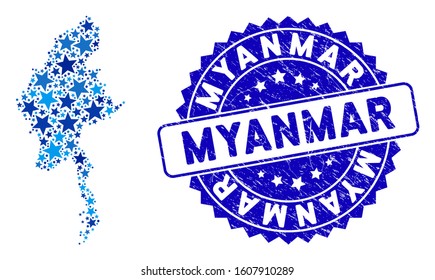 Blue Myanmar Map Composition Stars Textured Stock Vector (Royalty Free ...
