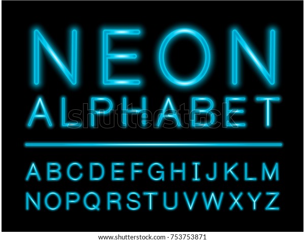 Blue Neon Alphabet Complete Letters Set Stock Vector (Royalty Free ...