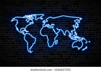 Blue Neon Glow World Map On Stock Vector (Royalty Free) 1266657331