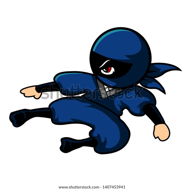 Blue Ninja Poses Jumping Kick Stock Vector (Royalty Free) 1407453941 ...