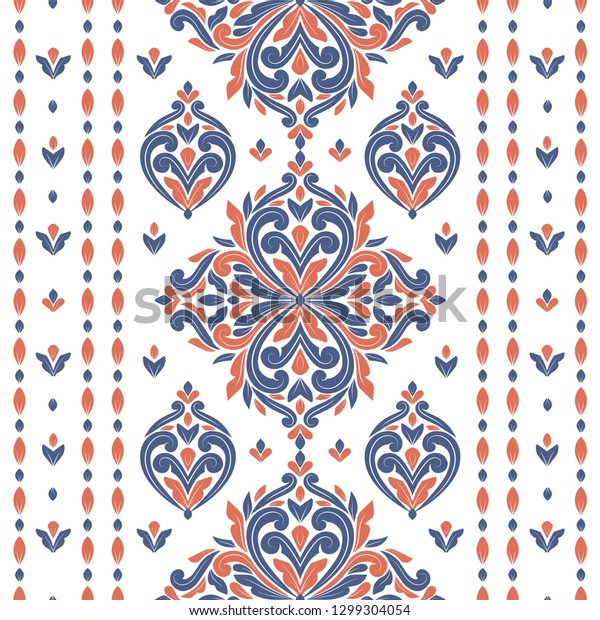 Blue Orange Floral Seamless Pattern Vintage Stock Vector (Royalty Free ...
