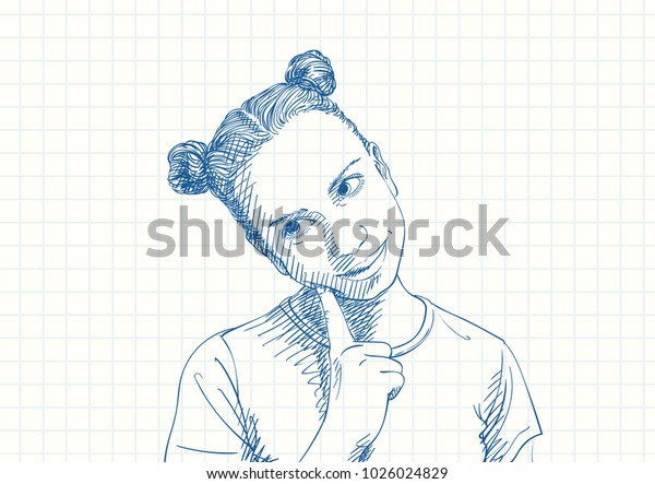 Blue Pen Sketch On Square Grid Stock Vector (Royalty Free) 1026024829 ...