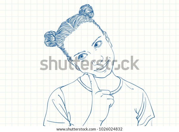 Blue Pen Sketch On Square Grid Stock Vector (Royalty Free) 1026024832 ...