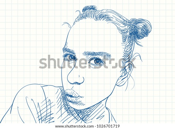 Blue Pen Sketch On Square Grid Stock Vector (Royalty Free) 1026701719 ...