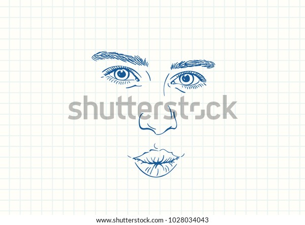 Blue Pen Sketch On Square Grid Stock Vector (Royalty Free) 1028034043 ...