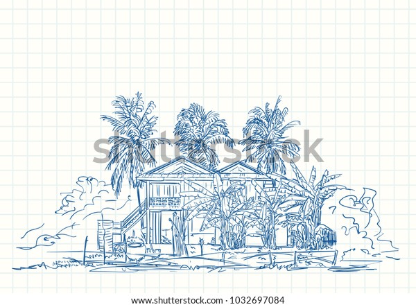 Blue Pen Sketch On Square Grid Stock Vector (Royalty Free) 1032697084 ...