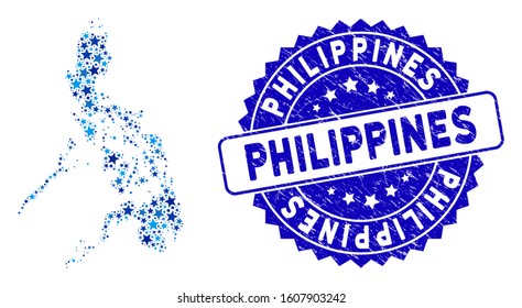 Blue Philippines Map Collage Stars Textured Stock Vector (Royalty Free ...
