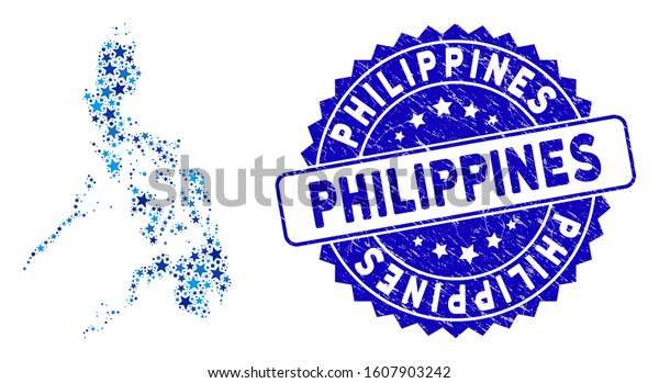 Blue Philippines Map Collage Stars Textured Stock Vector (Royalty Free ...