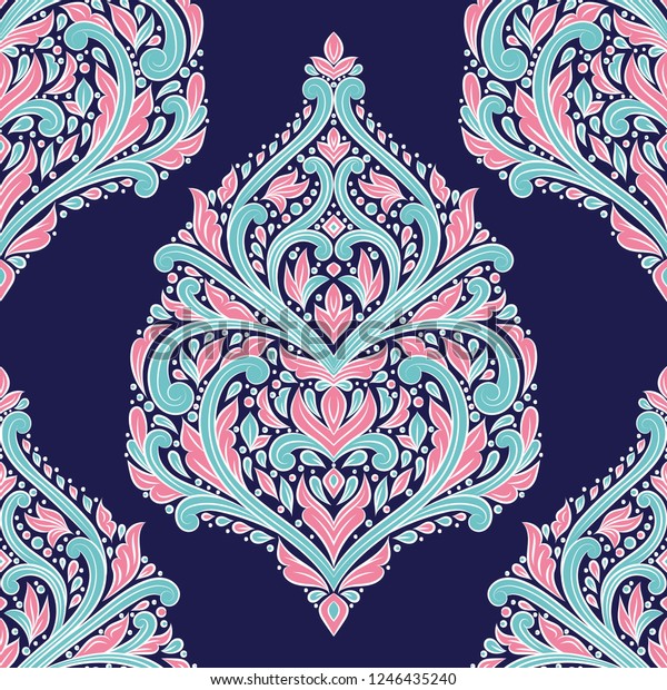 Blue Pink Floral Seamless Pattern Vintage Stock Vector (Royalty Free ...