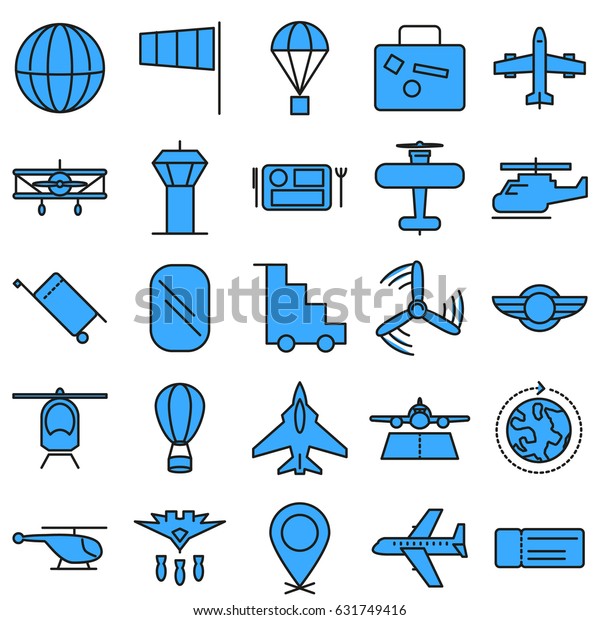 Blue Plane Aviation Vector Icons Set Stock Vector (Royalty Free ...