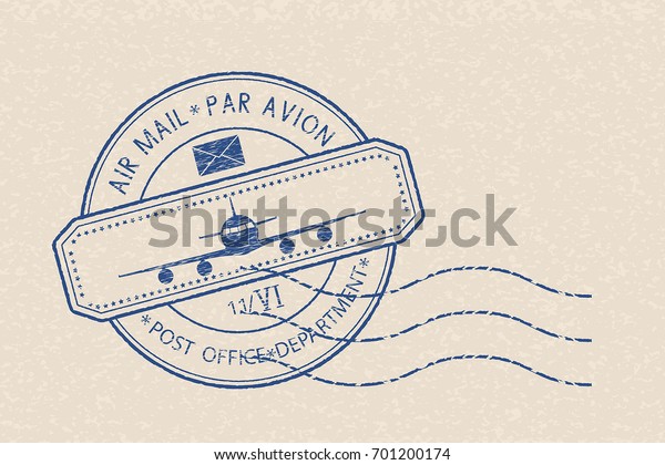 Blue Postal Stamp Plane Icon Waves Stock Vector (Royalty Free) 701200174