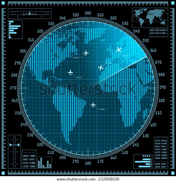 Blue Radar Screen Planes World Map Stock Vector (Royalty Free ...