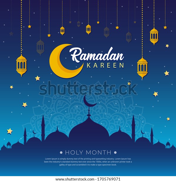 Blue Ramadan Kareem Template Lampion Star Stock Vector (Royalty Free ...