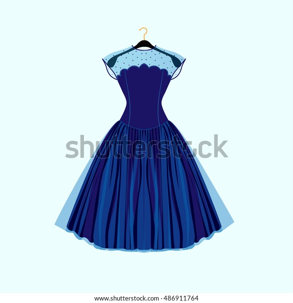 Vestido de estilo retro azul. Ilustración: vector de stock (libre de ...