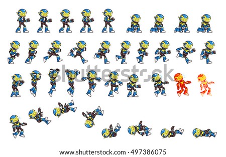 Blue Robot Game Sprites Suitable Side Stock Vector (Royalty Free ...