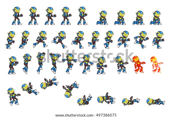Blue Robot Game Sprites.Suitable for side scrolling, action, and ...