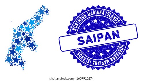 Blue Saipan Island Map Composition Stars Stock Vector (Royalty Free ...