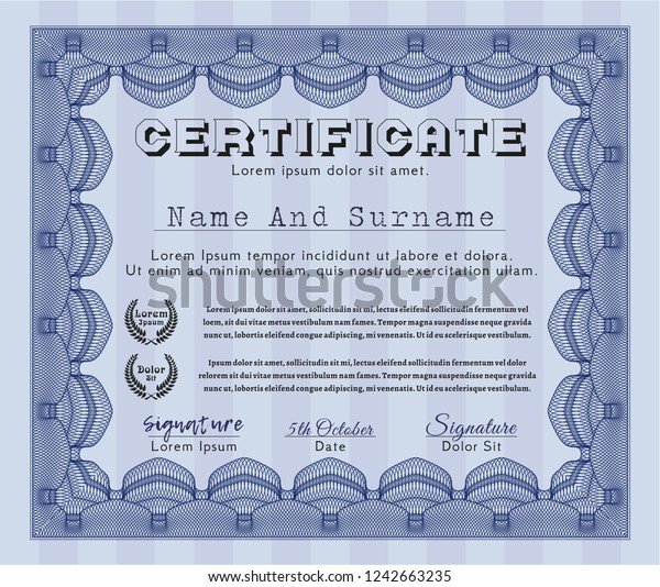 Blue Sample Diploma Detailed Linear Background Stock Vector (Royalty ...