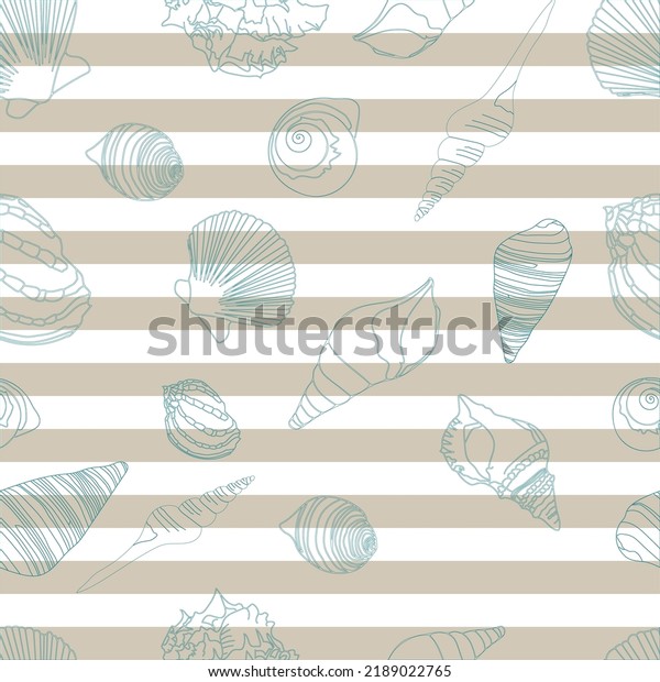 Blue Sea Shells Outline Stripes Pattern Stock Vector (Royalty Free ...