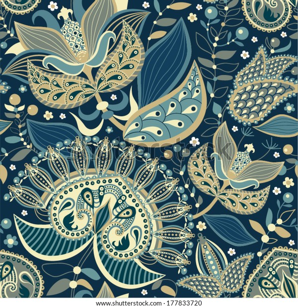 Blue Seamless Ethnic Pattern Paisley Wallpaper Stock Vector (Royalty ...