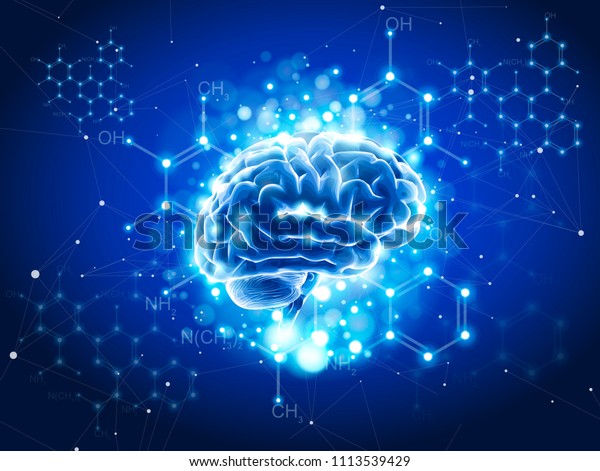 Blue Shining Brain Chemical Formulas Form: vetor stock (livre de ...