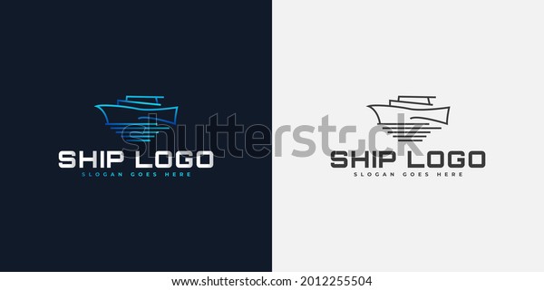 Blue Ship Logo Design Line Style Stock Vector (Royalty Free) 2012255504 ...