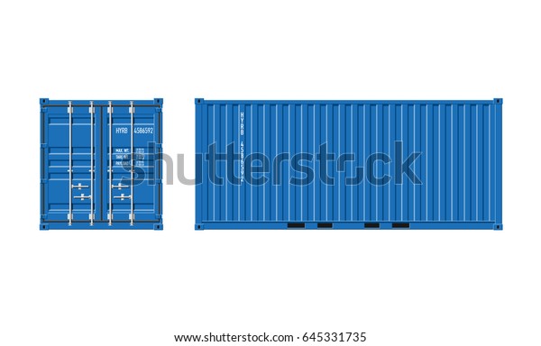 Contenedor de carga azul para logística y transporte en fondo blanco