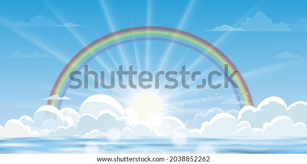 Blue Sky Rainbow Sun Rays Shining Stock Vector (Royalty Free ...