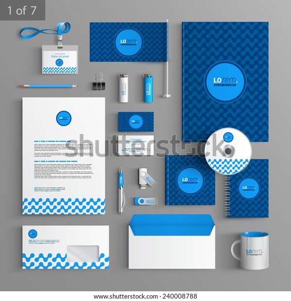 Blue Stationery Template Design Geometric Pattern Stock Vector (Royalty ...